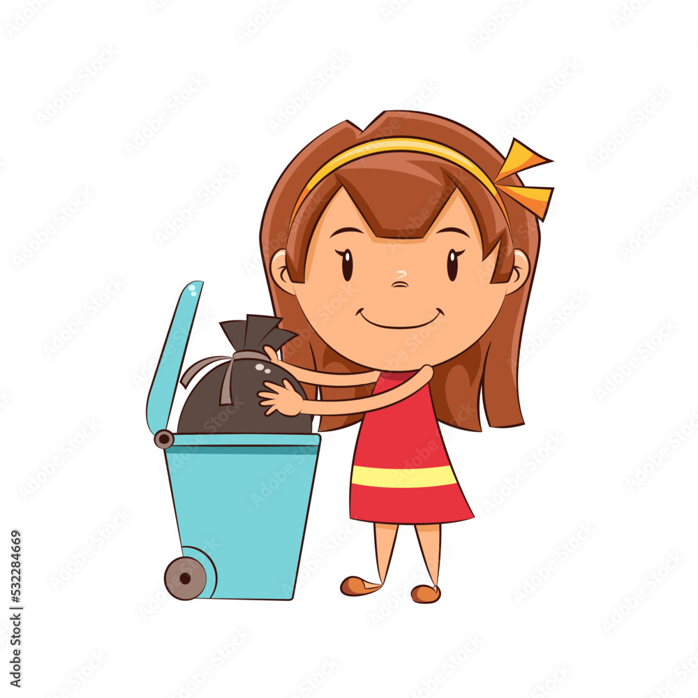 Girl Taking Out The Trash Cartoon