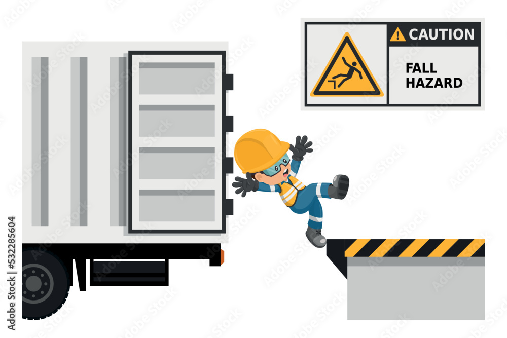 Danger of falling at different levels in loading docks. Fall hazard ...