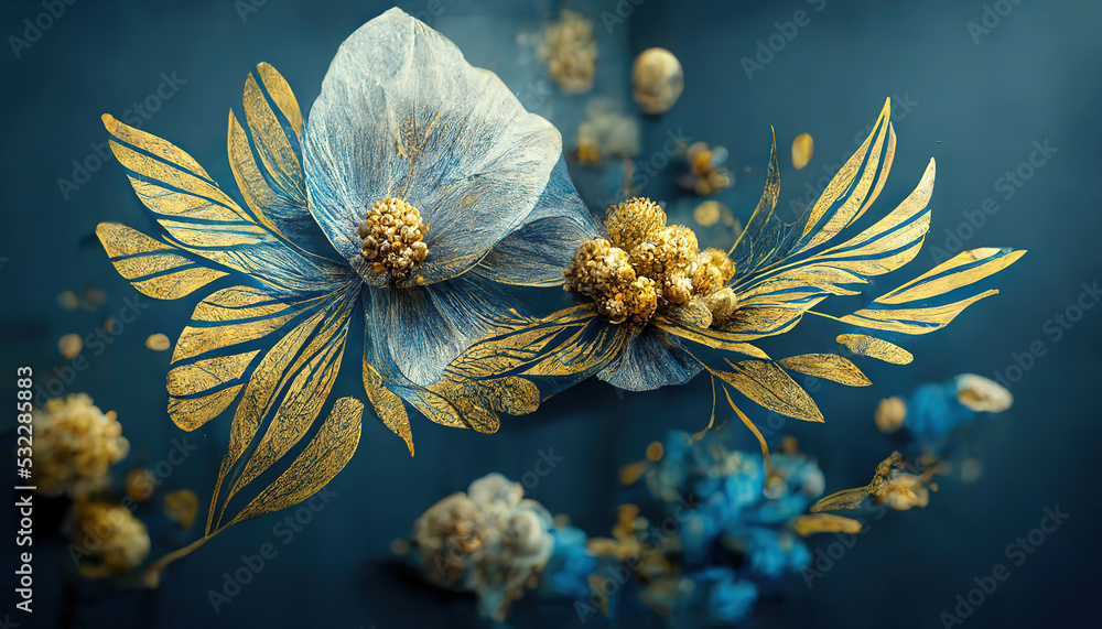 Raster illustration of beautiful blue flower arrangement with bracelet ...