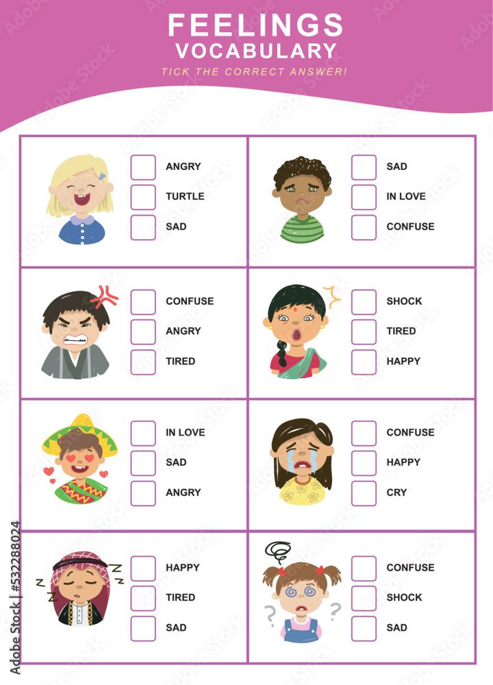 Choose the correct answer. Feelings vocabulary. Worksheet for preschool ...