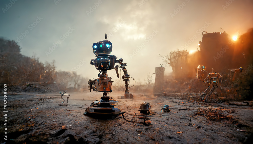 Scary robot android. Old metal, mechanisms, gears Stock Illustration ...