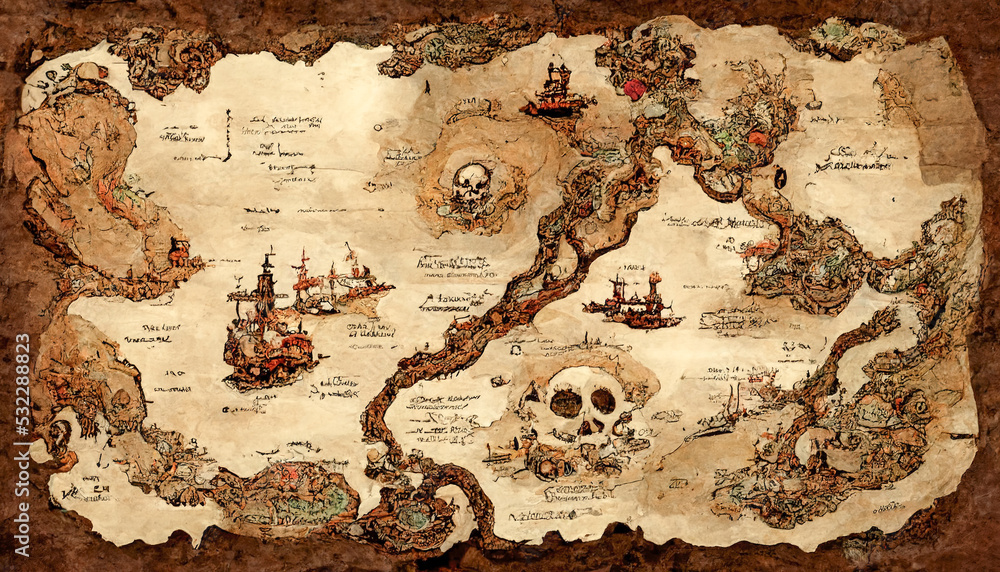 Old pirate map.Old piece of parchment Stock Illustration | Adobe Stock