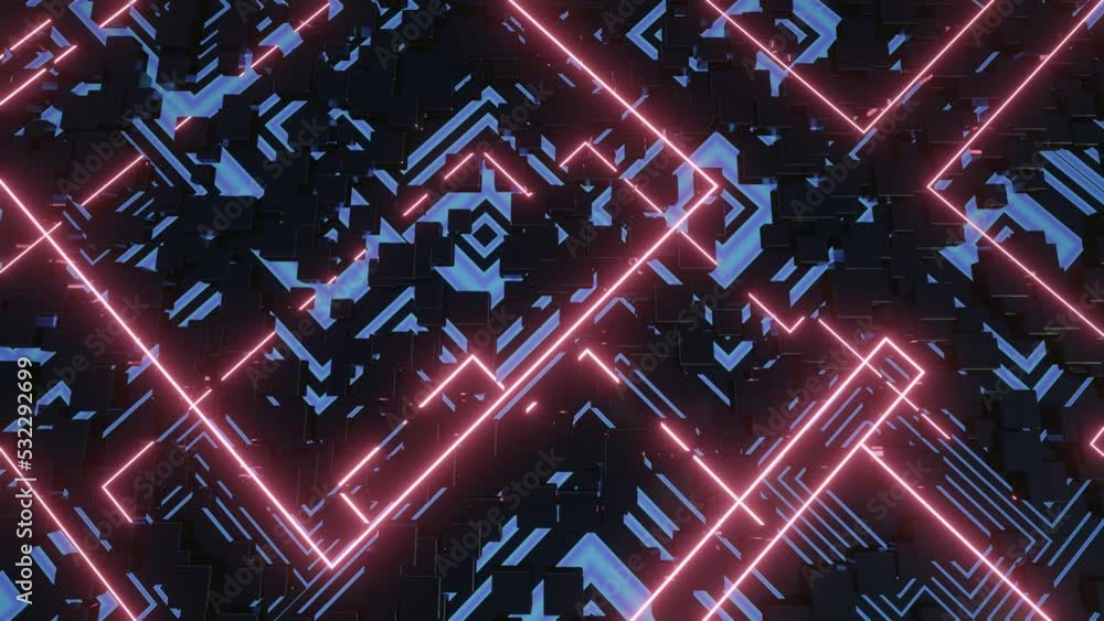 Hi tech pattern on plane surface, neon glow, complex elements and ...