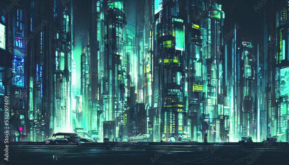 Futuristic city ground pov Stock Illustration | Adobe Stock