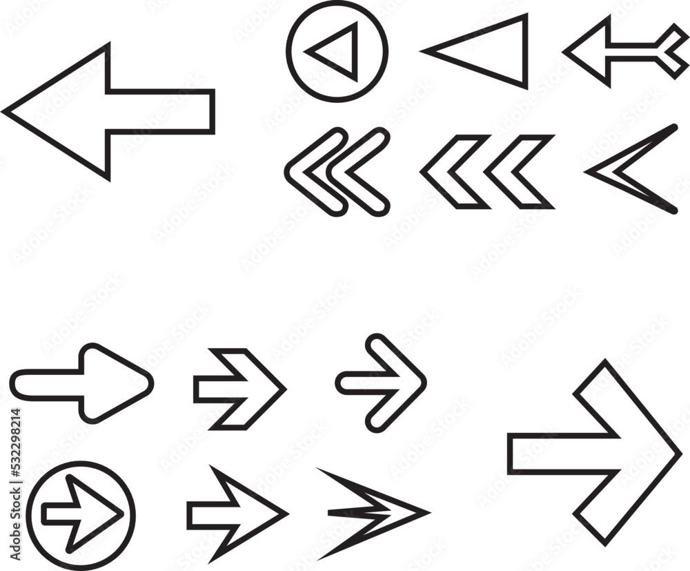 Arrow icon set isolated on white background. Trendy collection of ...