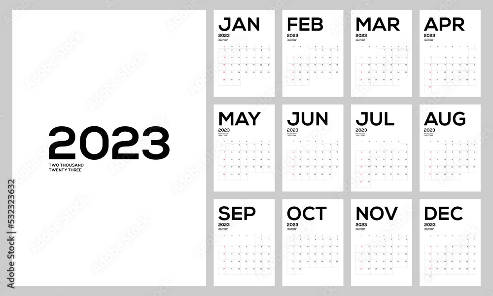 2023 printable monthly calendar template design, week starts on Sunday ...