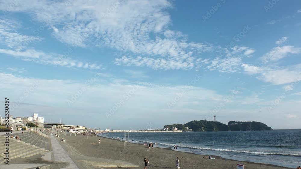 FUJISAWA, KANAGAWA, JAPAN - AUGUST 2022 : View of Enoshima beach (sea ...