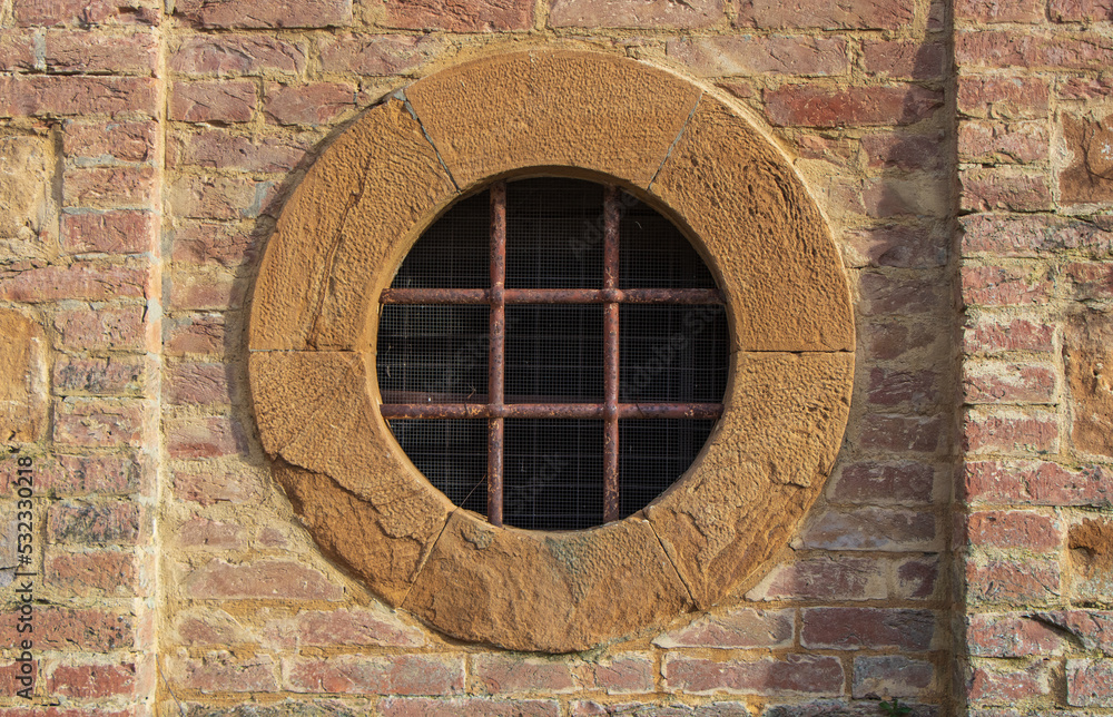 Tuscany Medieval Castle Round Window with Steel Bars and Screen Stock ...