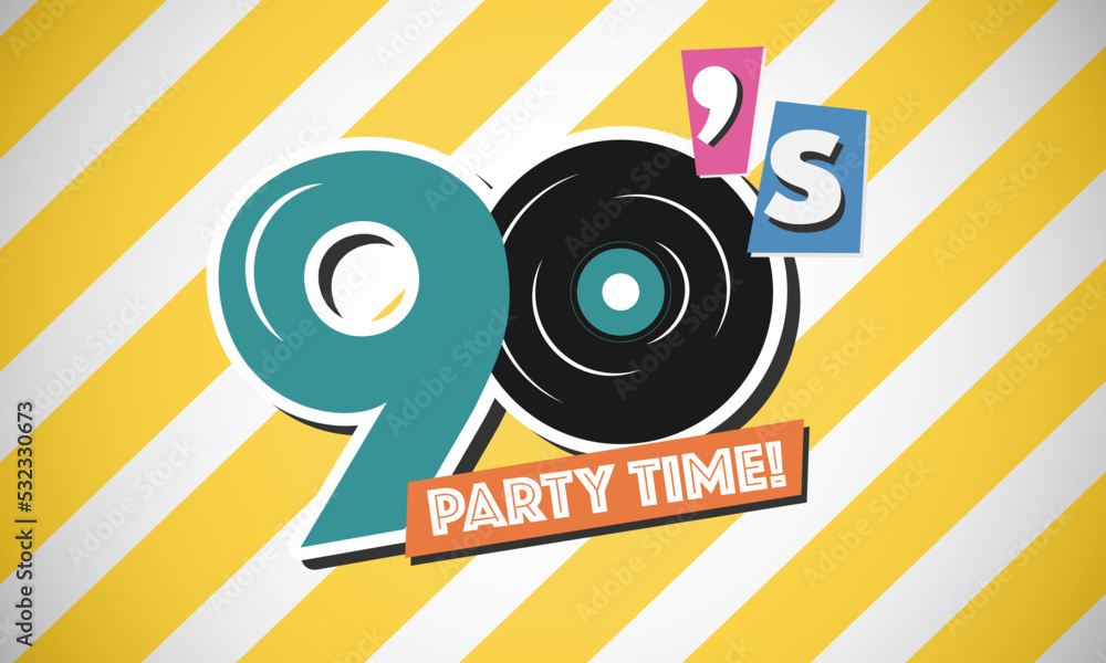 Party time The 90s retro style, 90s and 80s banner cover or invitation ...