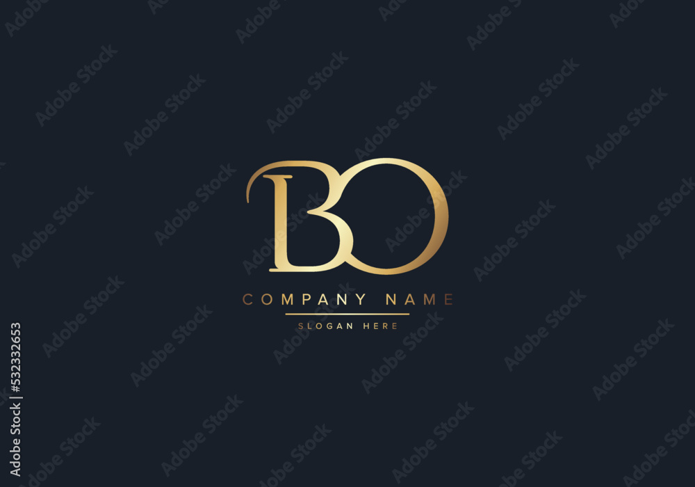 Initial letter BO logo, minimalist line art monogram logo, black ...