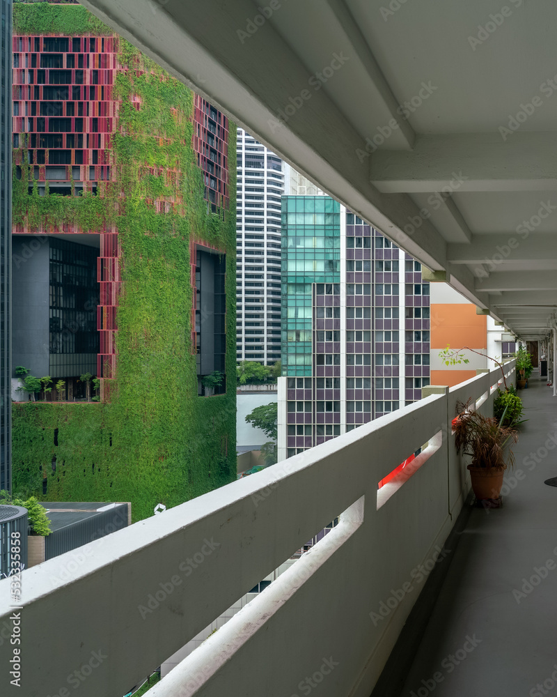 HDB corridor with City view in Tanjong Pagar, Singapore. Stock Photo ...
