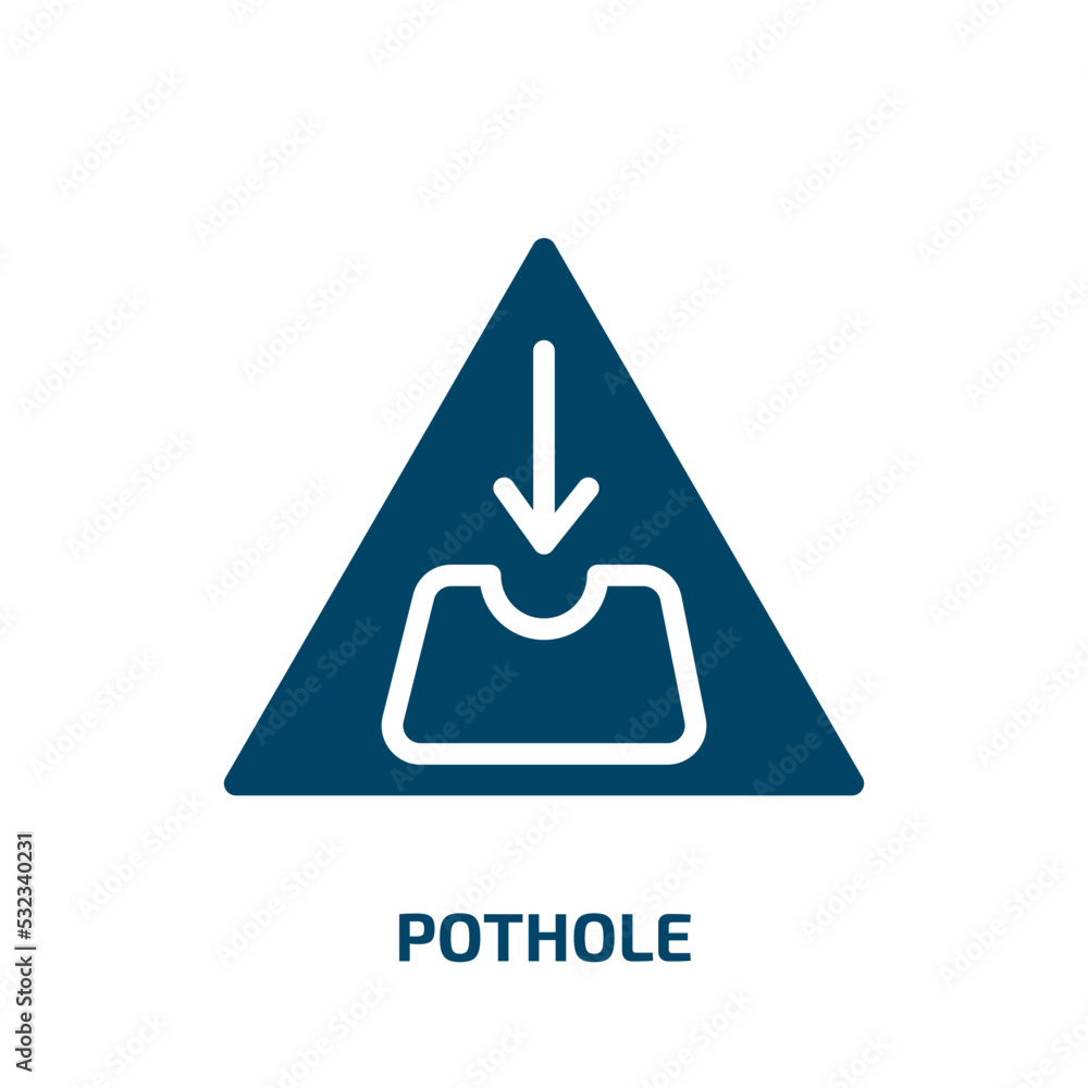 pothole icon from traffic signs collection. Filled pothole, danger, road glyph icons isolated on ...