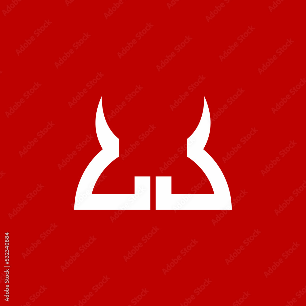 Half circle of mirrored letter L with devil horn ornament for initial ...