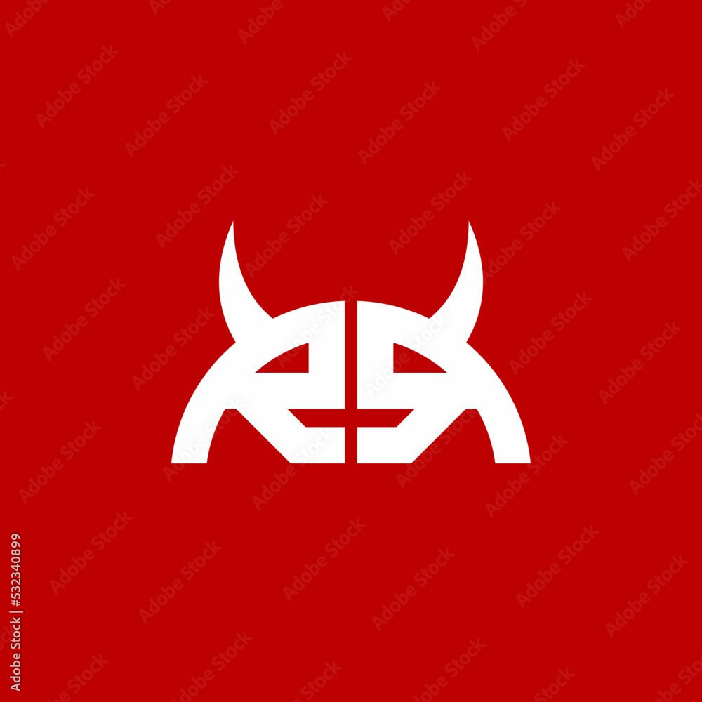 Half circle of letter R mirrored with devil horn shape for initial logo ...