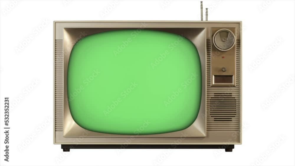 Green screen 3d TV 1960 retro tv build in style slide left - build out ...
