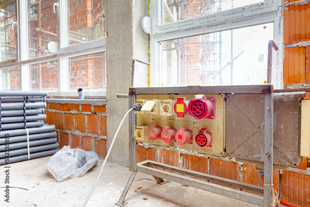 Industrial power outlets, electric plug at the construction site Stock ...