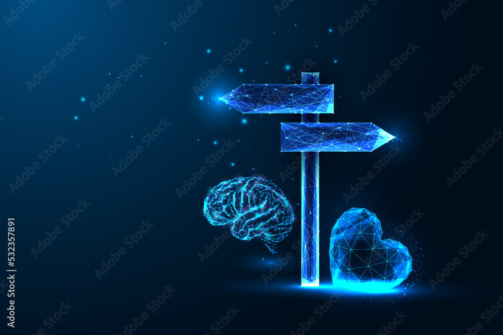 Concept of emotional and logical choice with futuristic human heart ...
