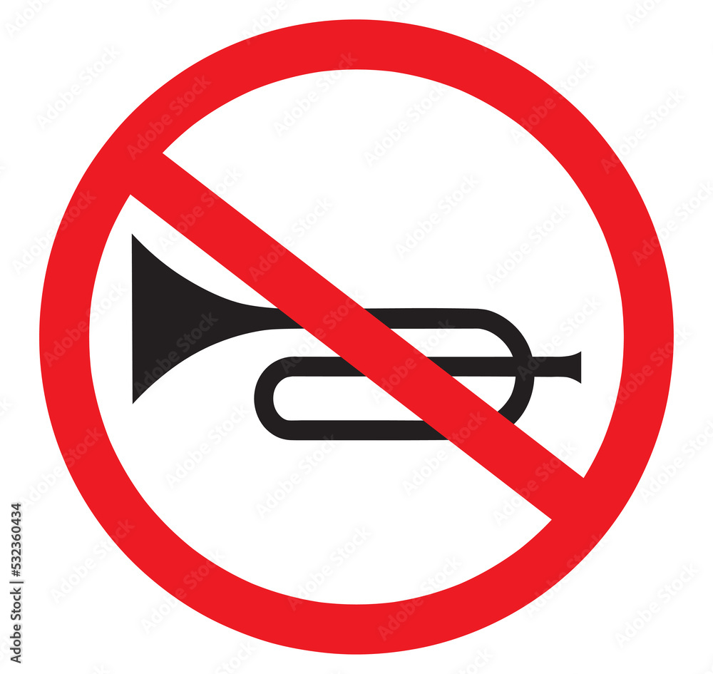 Warning traffic sign no horn. Do not sound symbol. Stock Vector | Adobe ...