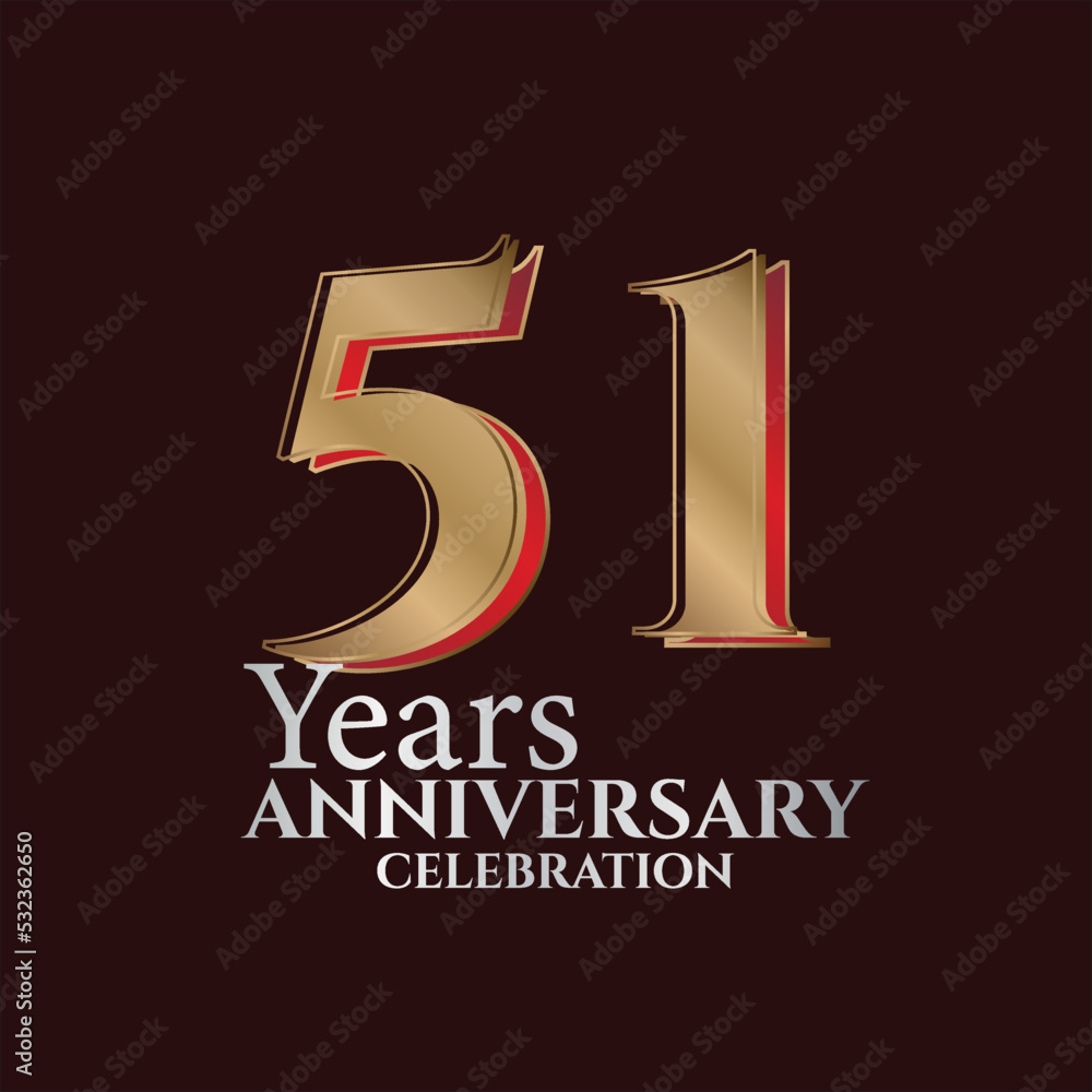 51st Years Anniversary Logo Gold and red Colour isolated on elegant ...