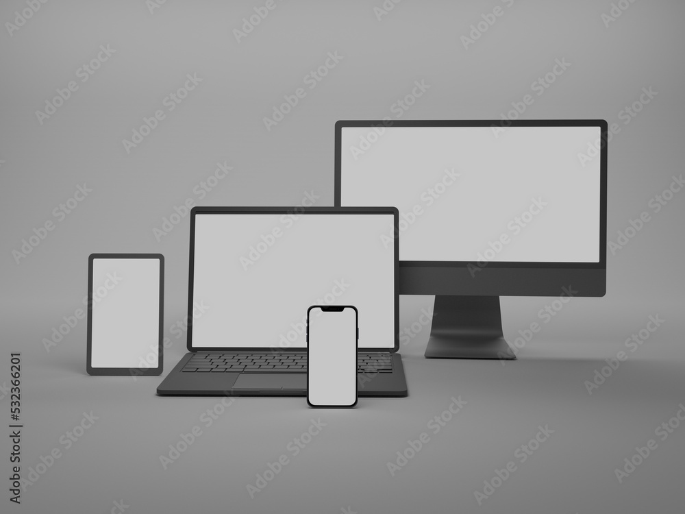 Multi-device website presentation mock-up view. white background with ...