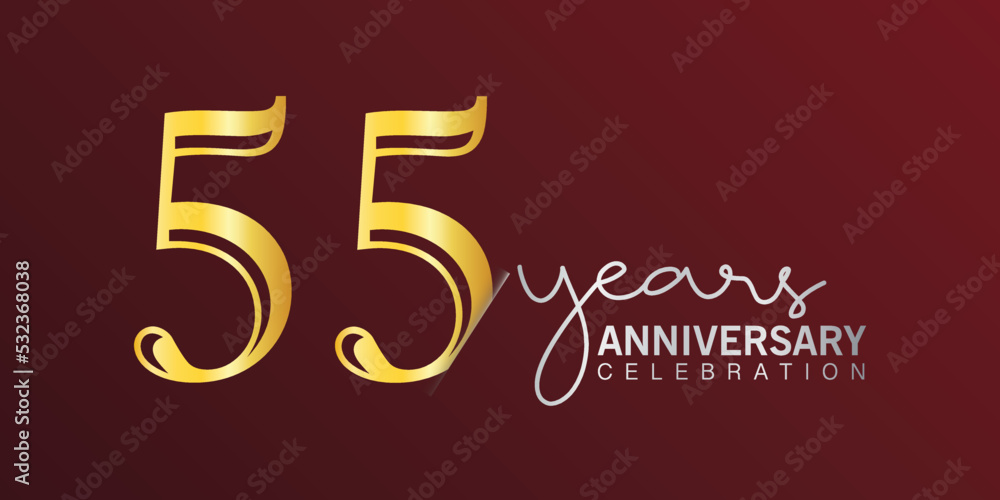 55th anniversary celebration logotype number gold color with red color ...