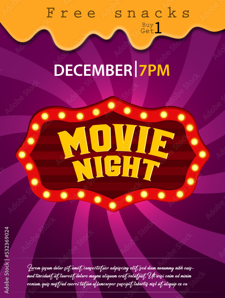 Online cinema, art movie night poster design, and free snacks offer—the ...