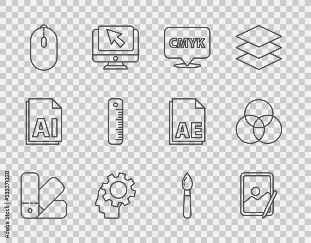 Set line Color palette guide, Graphic tablet, Speech bubble with text ...