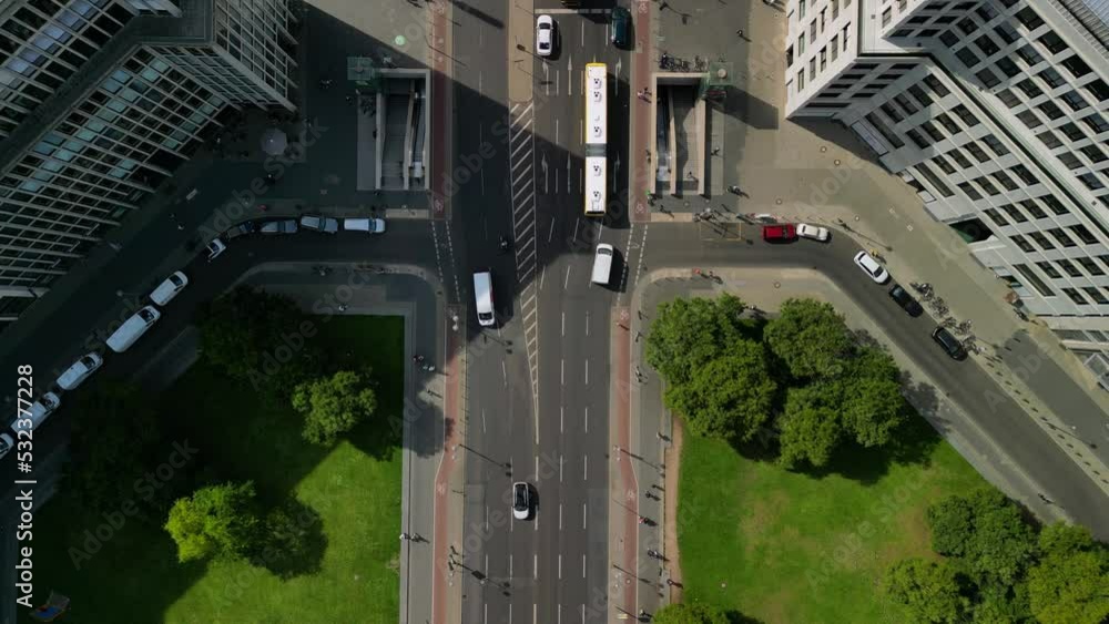 Busy junction. Beautiful aerial view flight tilt up drone of 2 Towers ...