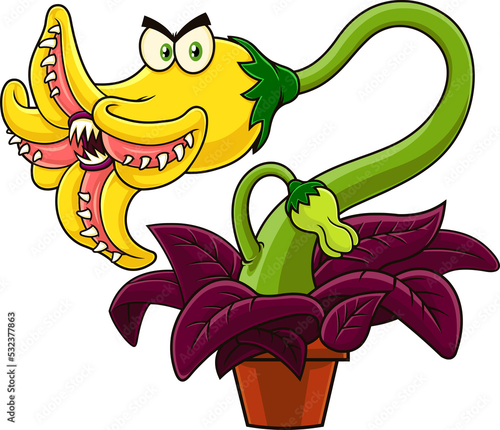 Angry Evil Carnivorous Plant Cartoon Character. Hand Drawn Illustration ...