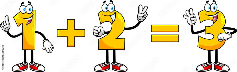 Funny Number 1 Plus Number 2 Equals Number 3 Cartoon Character. Hand ...
