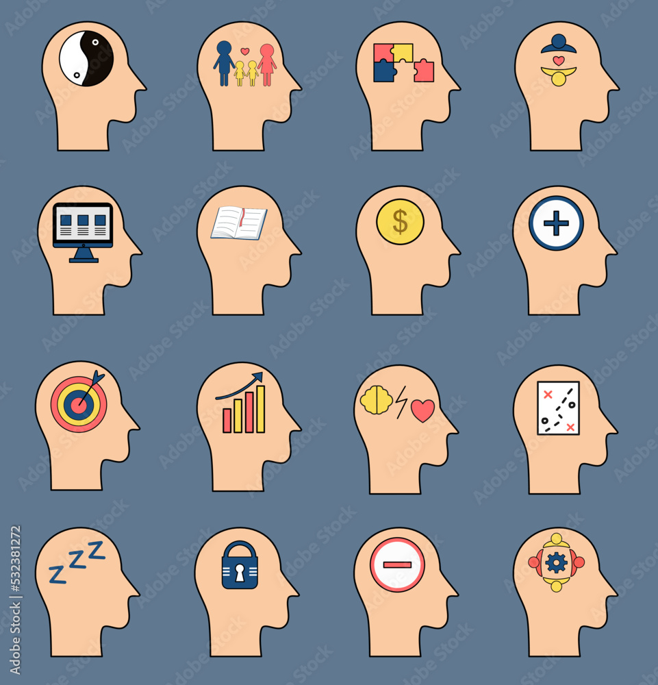 Set of human mindsets icon and illustration. Vector of positive ...