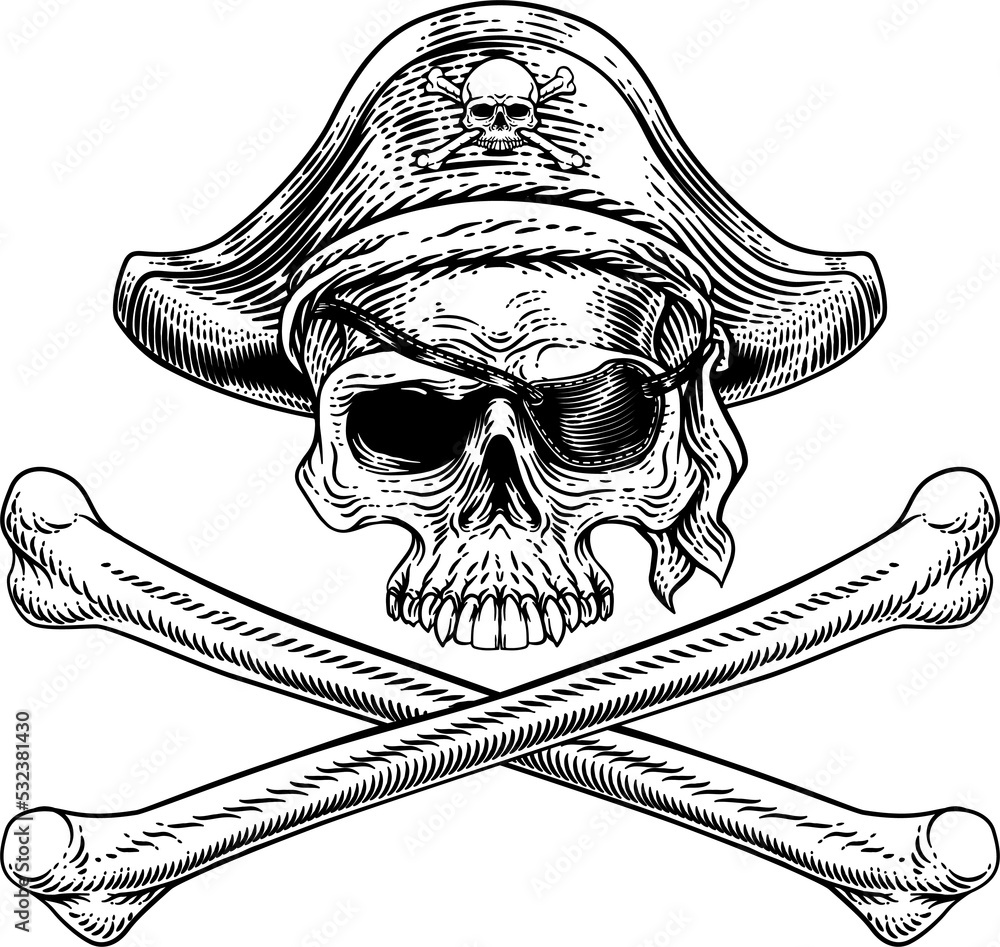 Pirate skull and crossbones skeleton grim reaper mascot in pirates ...