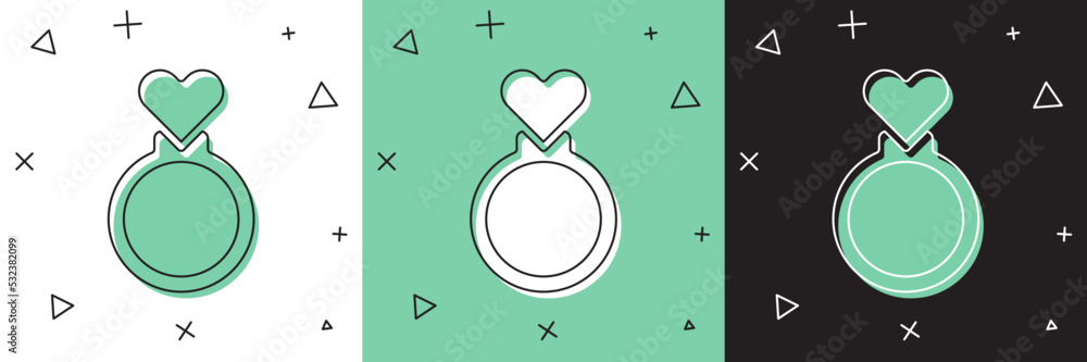 Set Wedding rings icon isolated on white and green, black background ...
