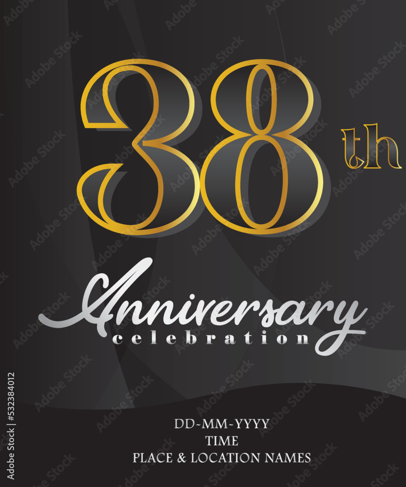 38th Anniversary Invitation and Greeting Card Design, Golden and Silver ... 38th Anniversary Invitation and Greeting Card Design, Golden and Silver ...