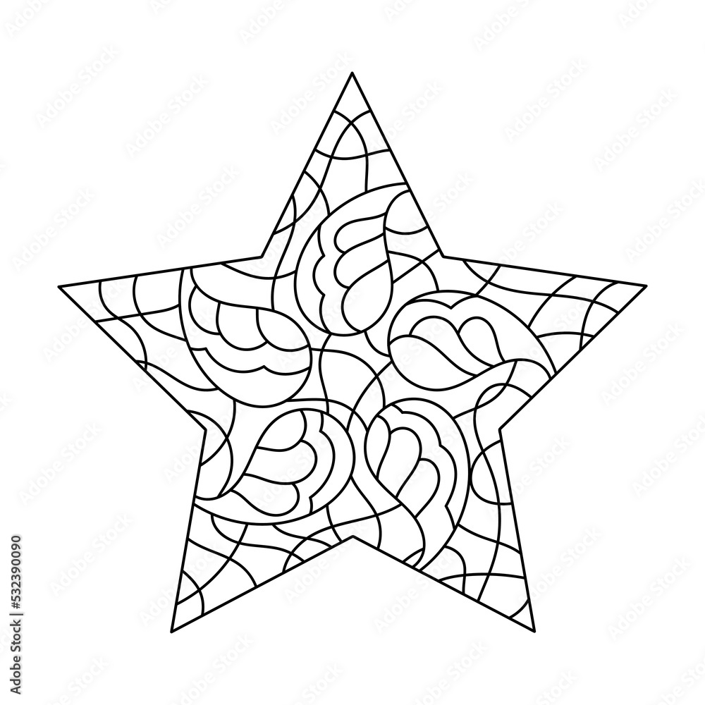 Star. Coloring pages for adults. Doodle anti-stress Hand-drawn Vector ...