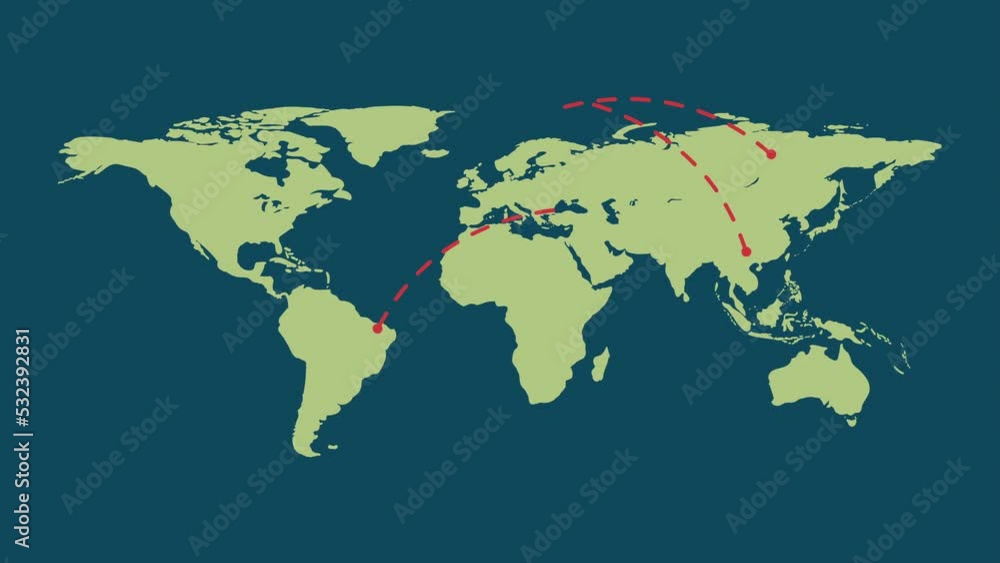 World map of airline airplane flight path. Travel around the world ...