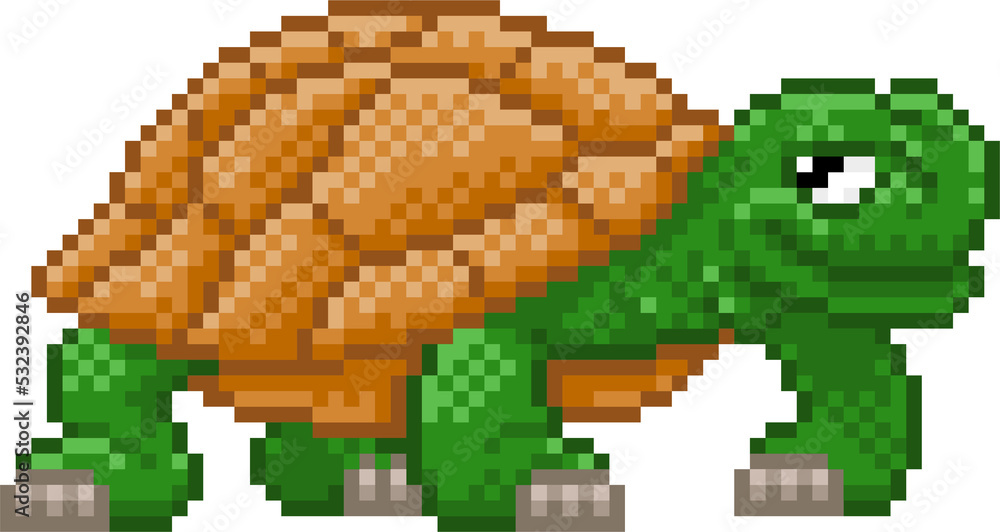 Turtle Tortoise Pixel Art Video Game Cartoon Stock Illustration | Adobe ...
