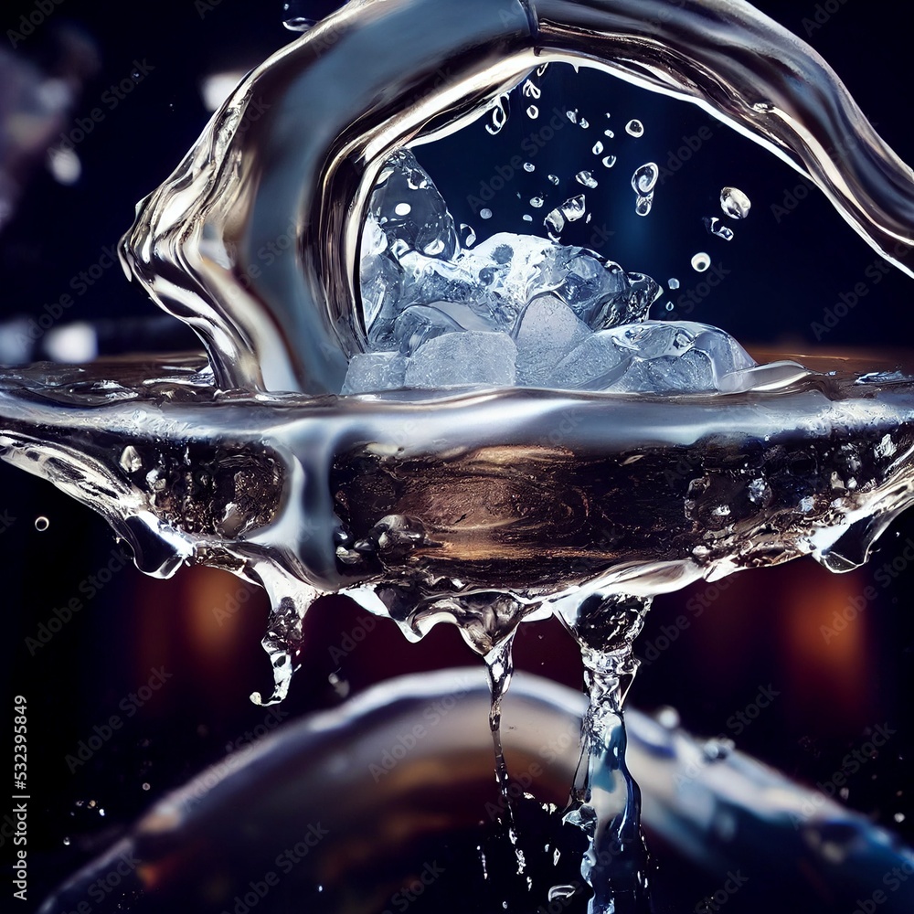 Water drop, water ball, splash on water surface, waves. Photo realistic ...