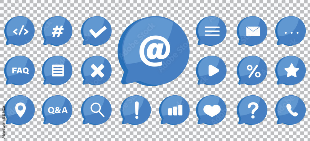 Blue notification mark symbol and social media communication sign icon ...
