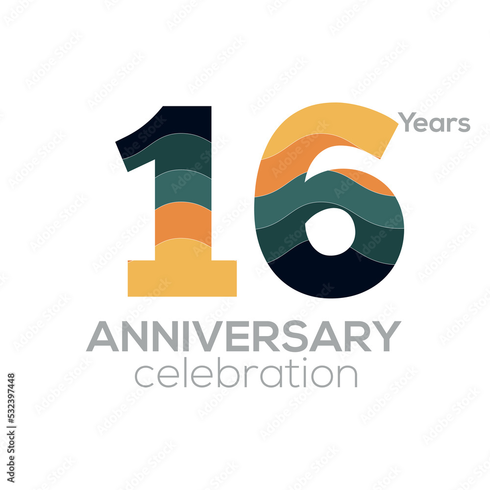 16th Anniversary Logo Design, Number 16 Icon Vector Template.Minimalist ...