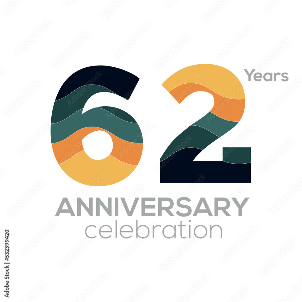 62nd Anniversary Logo Design, Number 62 Icon Vector Template.Minimalist ...