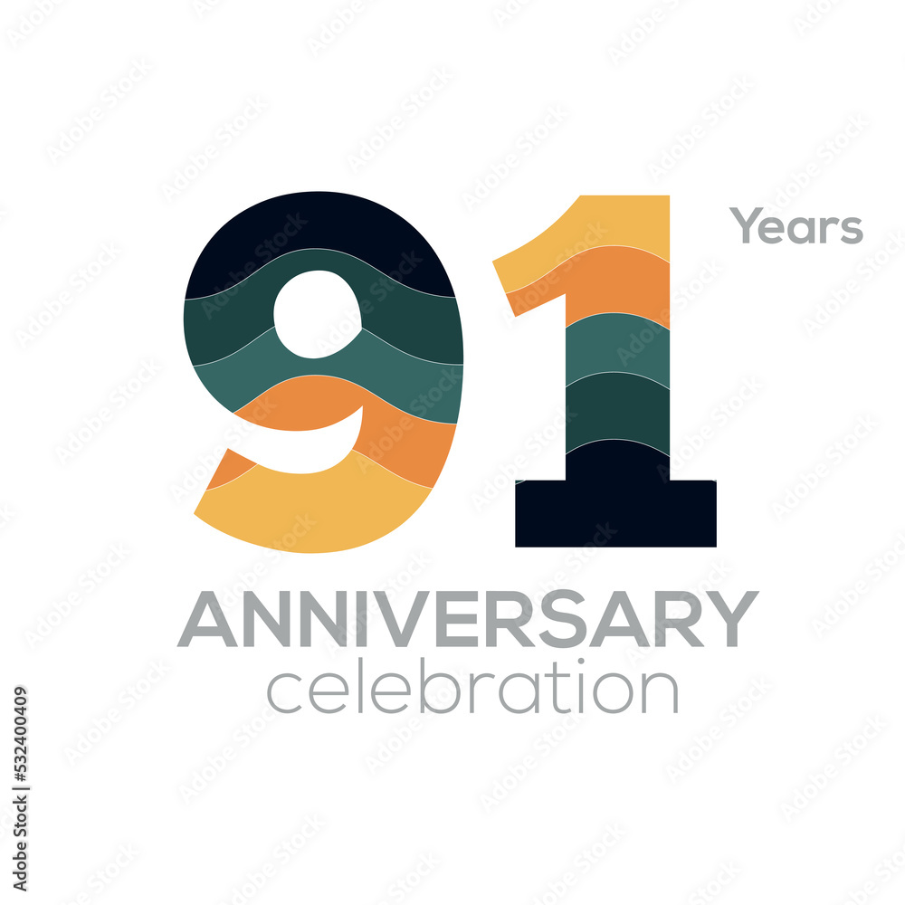 91th Anniversary Logo Design, Number 91 Icon Vector Template.Minimalist ...