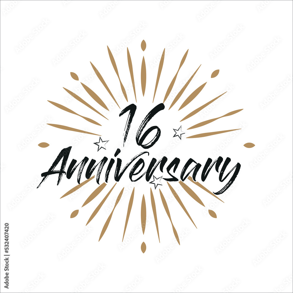 16 years anniversary retro vector emblem isolated template. Vintage ...