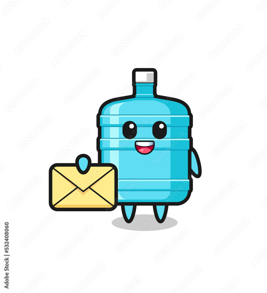 cartoon illustration of gallon water bottle holding a yellow letter ...