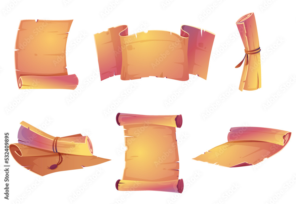 Vecteur Stock Set of ancient parchment rolls isolated on white ...