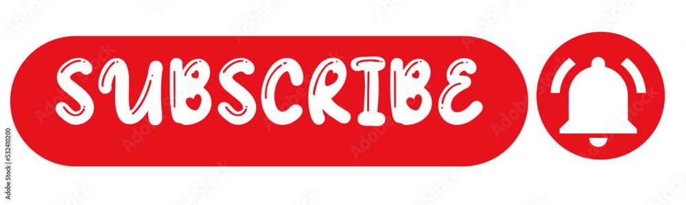 Subscribe Button with Bell Icon. Subscribe, bell button and hand cursor. Red button subscribe to ...