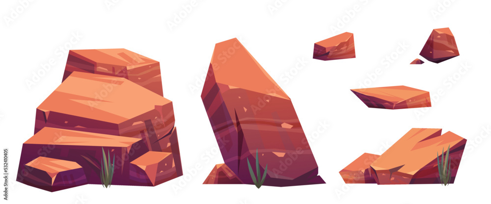 Set of cartoon stones isolated on white background. Vector illustration ...