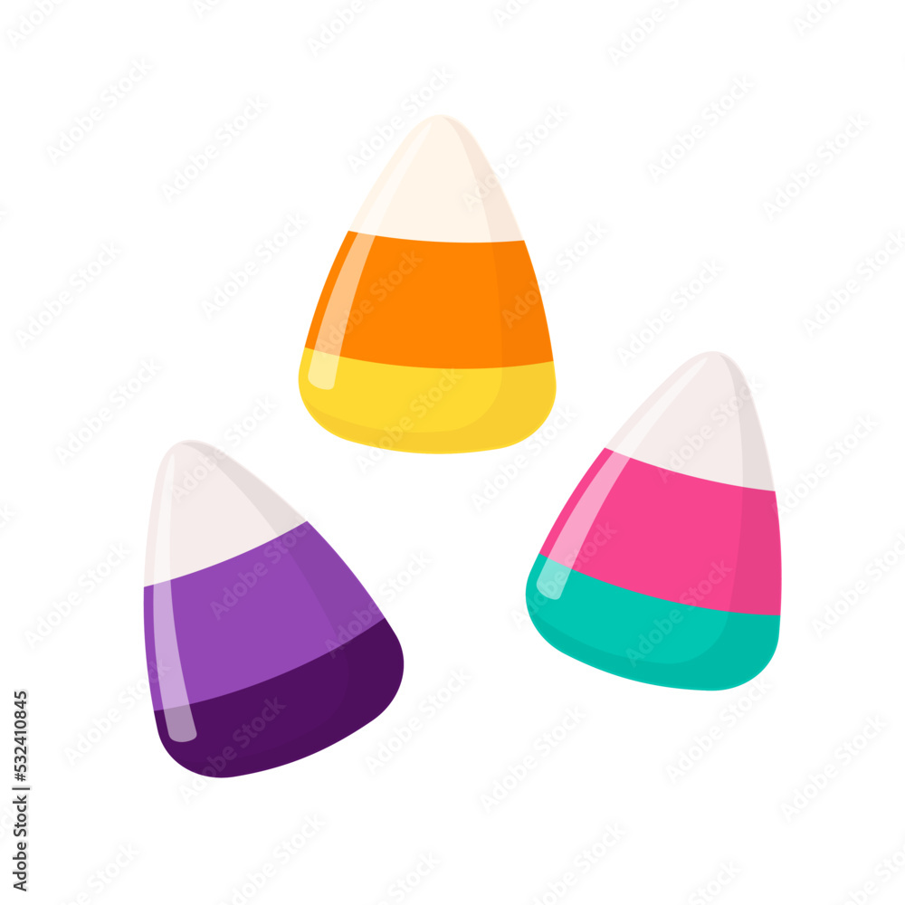 Set of cute colorful candy corns. Flat vector illustration isolated on ...