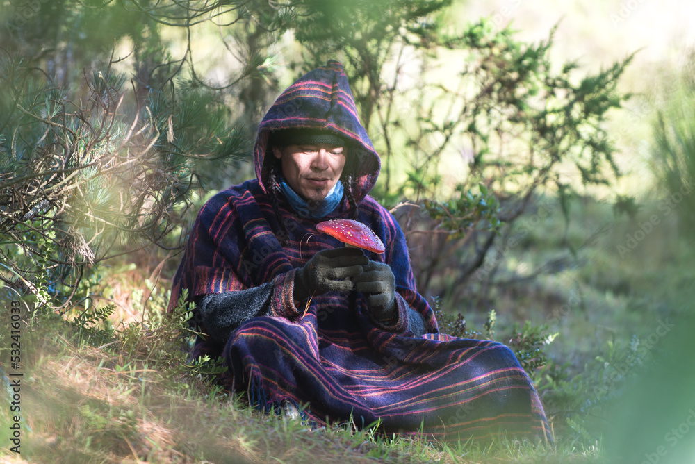 Colombian Native American Man In Traditional Clothing Collecting ...