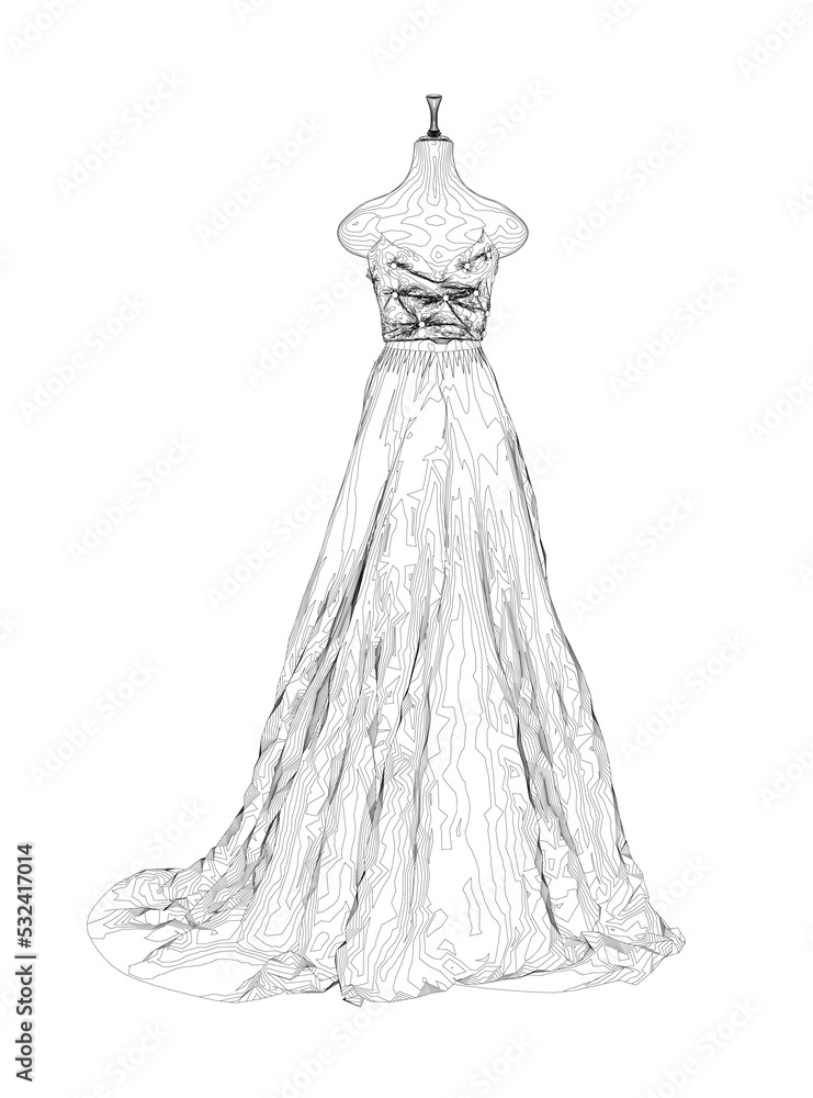 Contour of a wedding dress on a mannequin from black lines isolated on ...